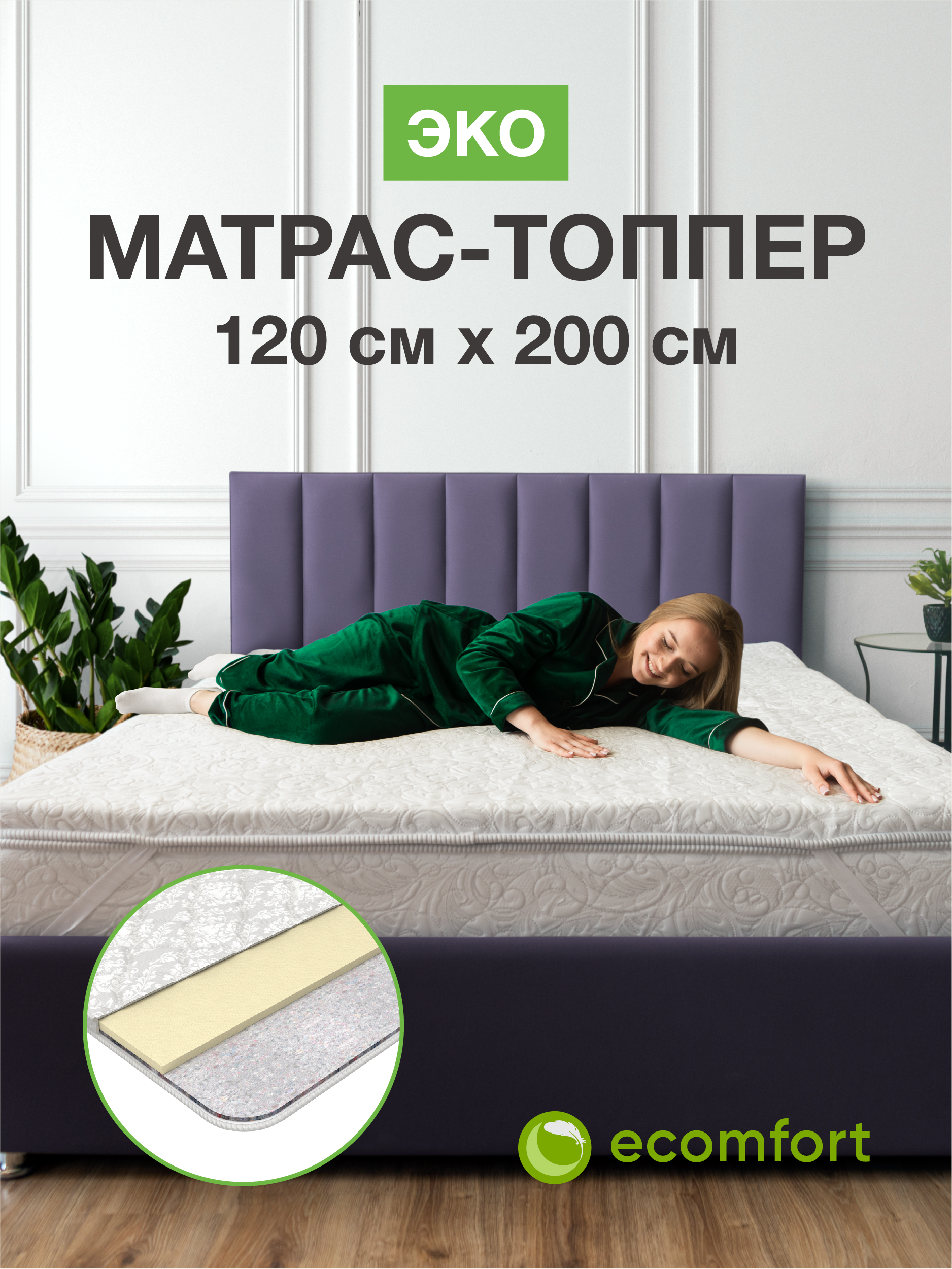 Топпер на диван Ecomfort Эко 120х200 см на резинке