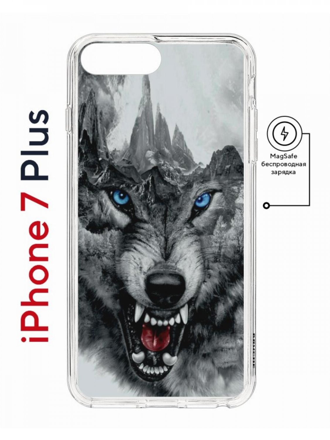 Чехол на iPhone 7 Plus/8 Plus MagSafe Kruche Print Волк противоударный с магнитом