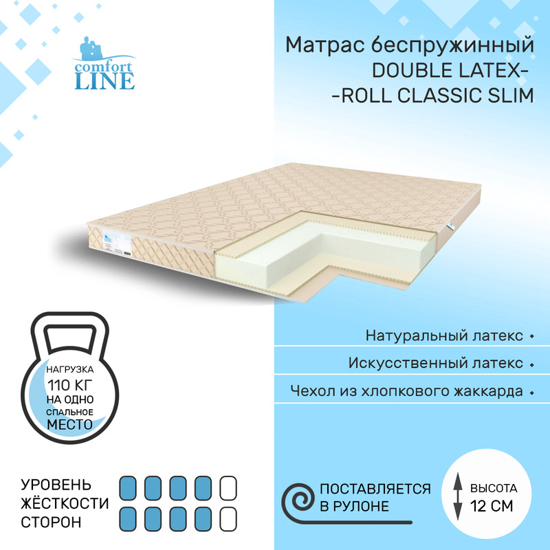 Матрас беспружинный Comfort Line Double Latex Roll Classic Slim 85х185, высота 12 см