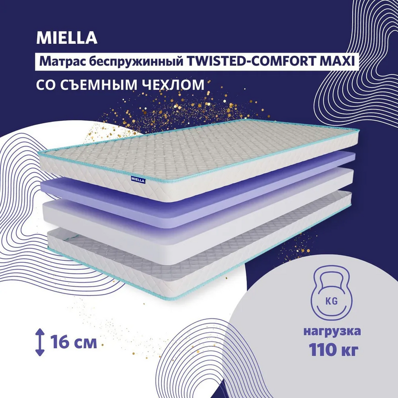 Матрас двусторонний MIELLA Twisted-Comfort Maxi 90x200 беспружинный, анатомический