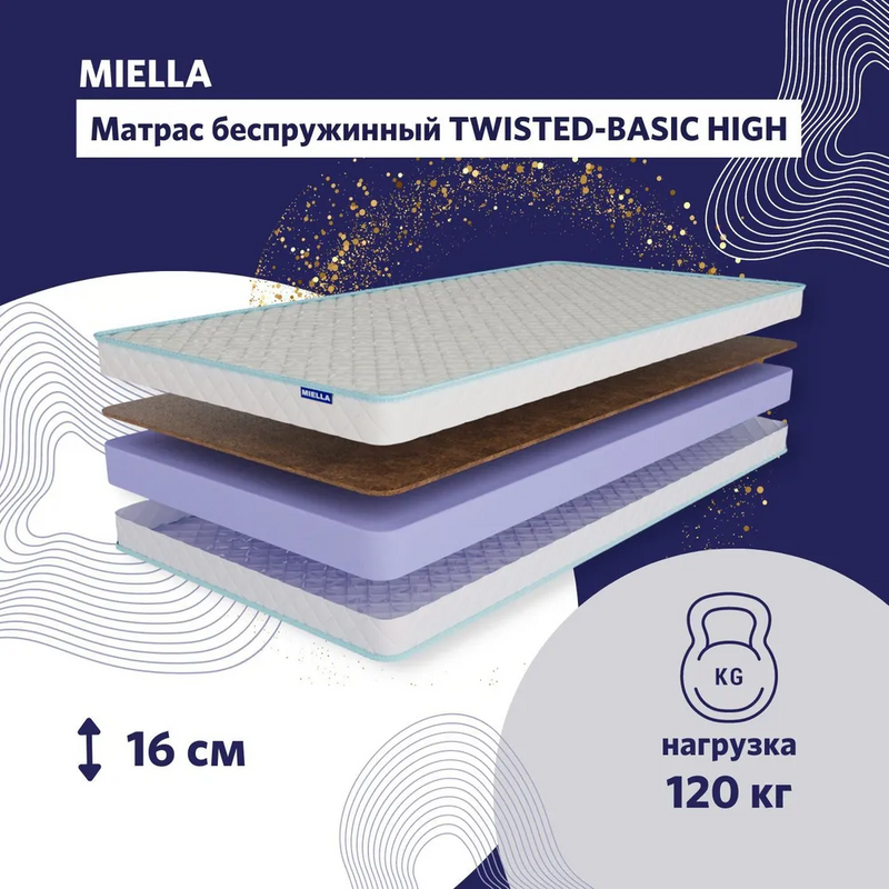 Матрас MIELLA Twisted-Basic High 140x190  двусторонний, с кокосом