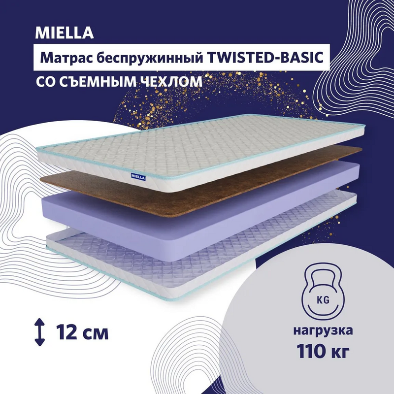 Матрас для кровати Miella Twisted-Basic 90x200 двусторонний, с кокосом