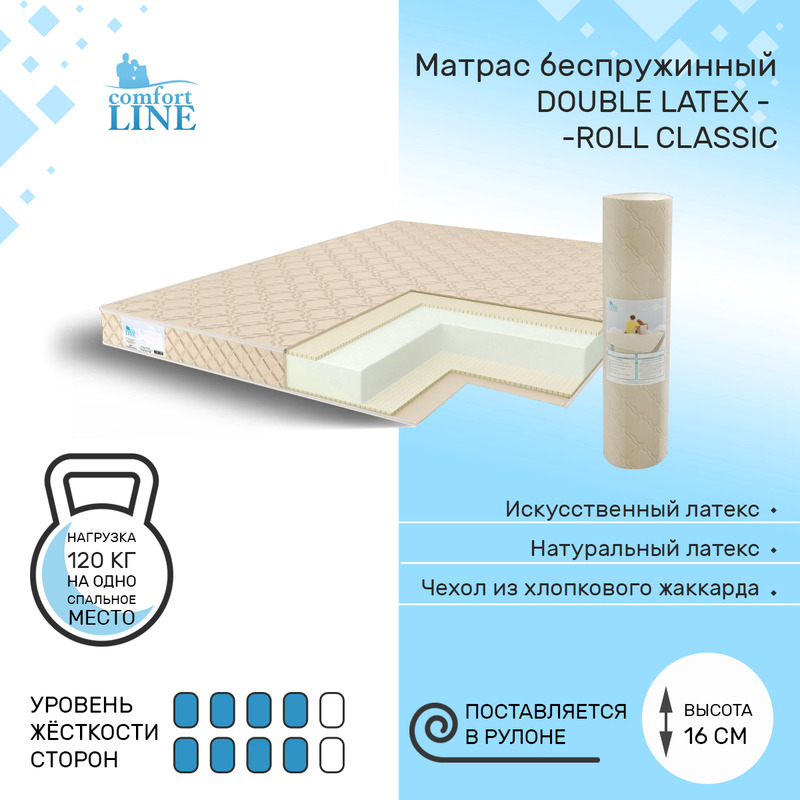Матрас беспружинный Comfort Line Double Latex Roll Classic 145х200, высота 16 см