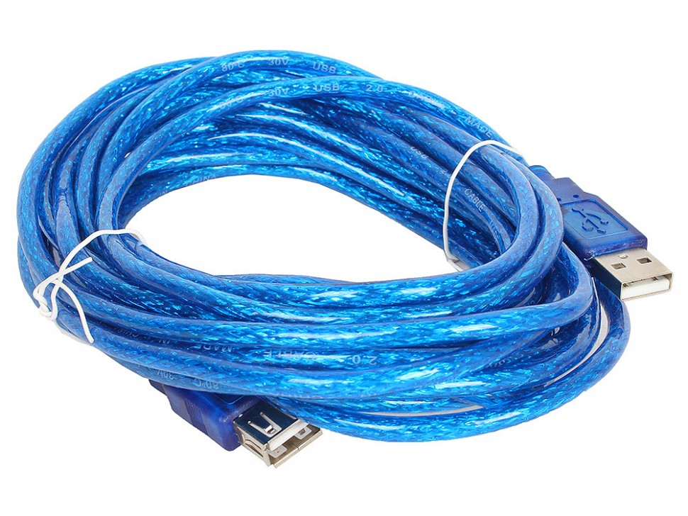 Дата-кабель Noname USB A(M)-USB A(F) 10.0м (Синий)