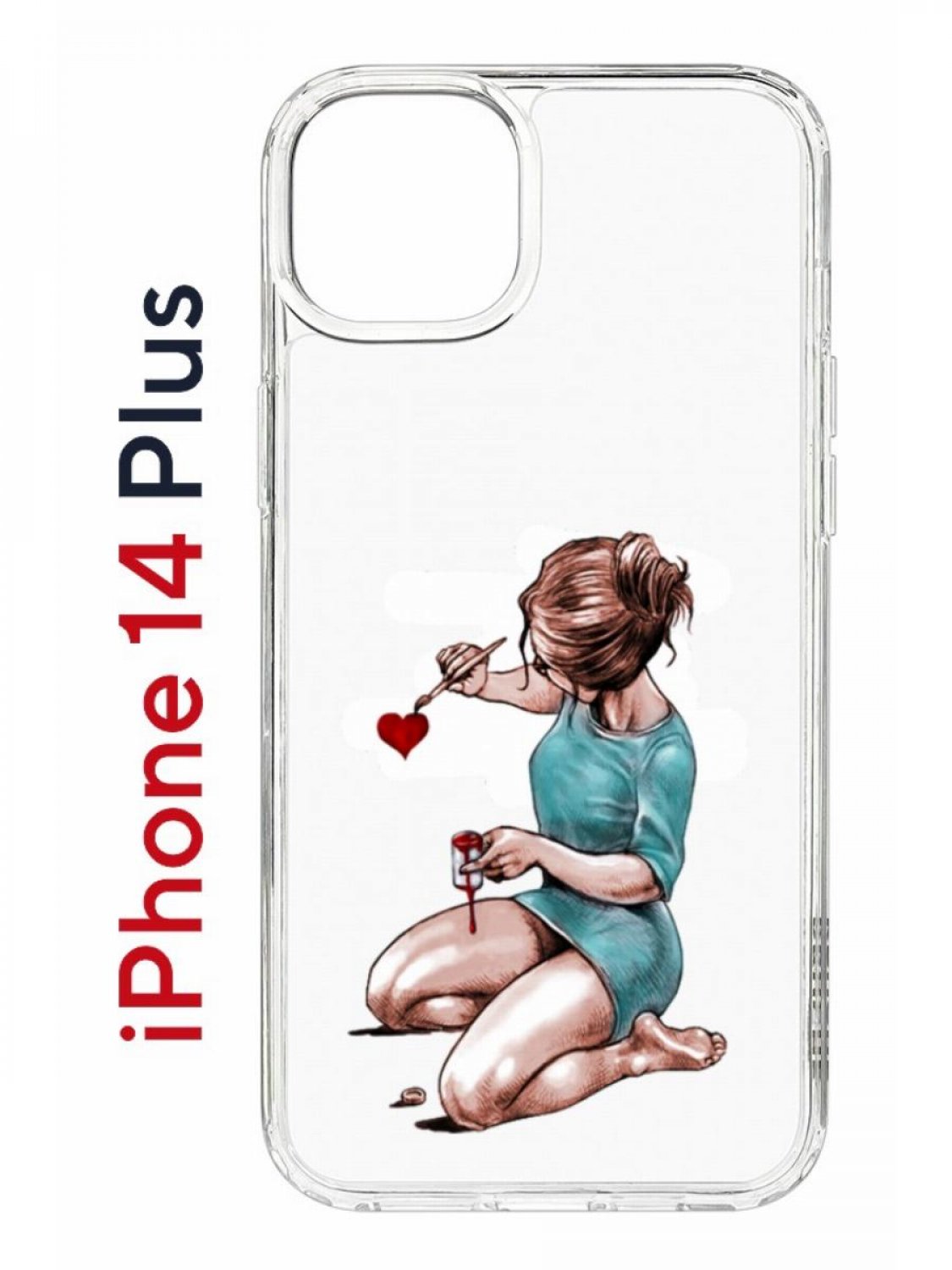 Чехол на iPhone 14 Plus с принтом Kruche Print Рисуя любовь, бампер с защитой камеры