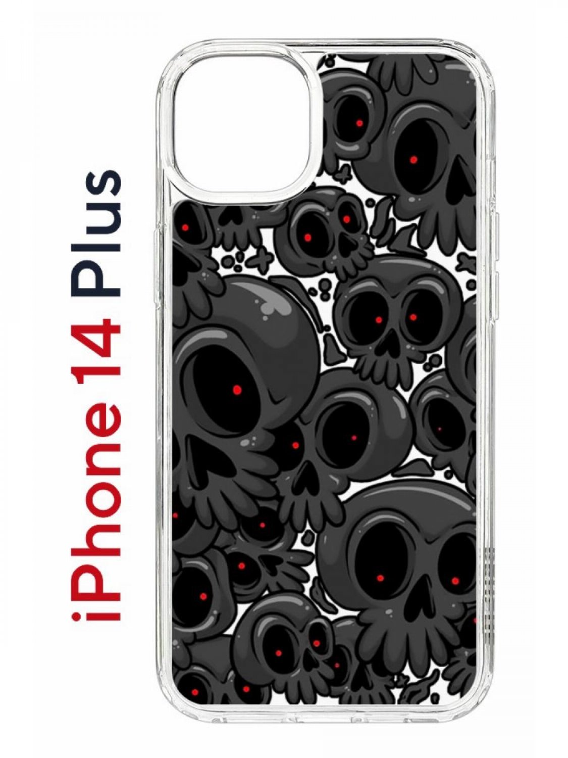 Чехол на iPhone 14 Plus с принтом Kruche Print Skull gray, бампер с защитой камеры