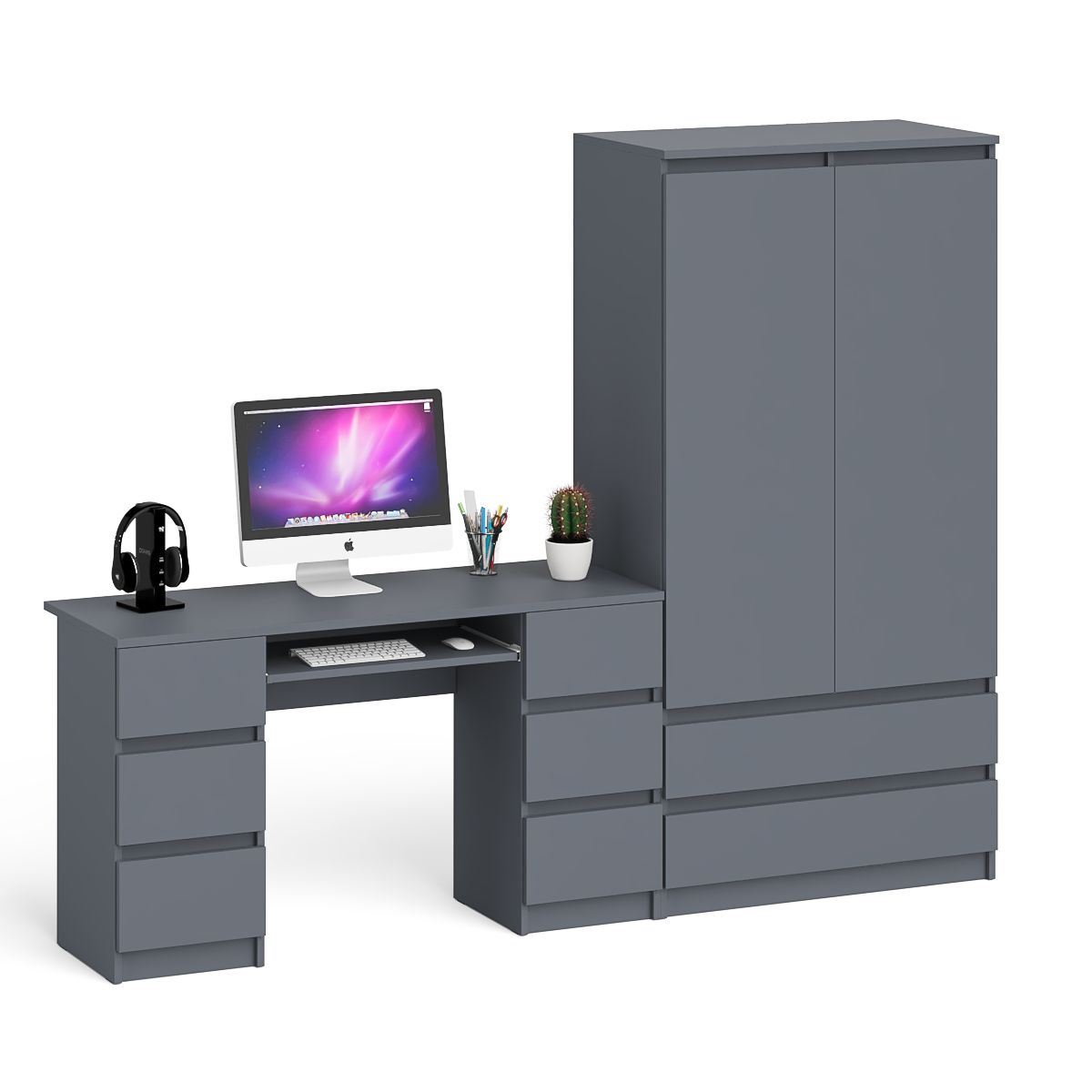Стол компьютерный СВК Мори МС-2 и шкаф-комод МШ900.1 графит, 225,8х50х180 см