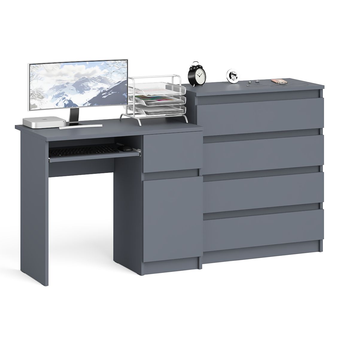 Компьютерный стол СВК Мори МС-1 правый с комодом 4 ящика графит, 170х50х94 см