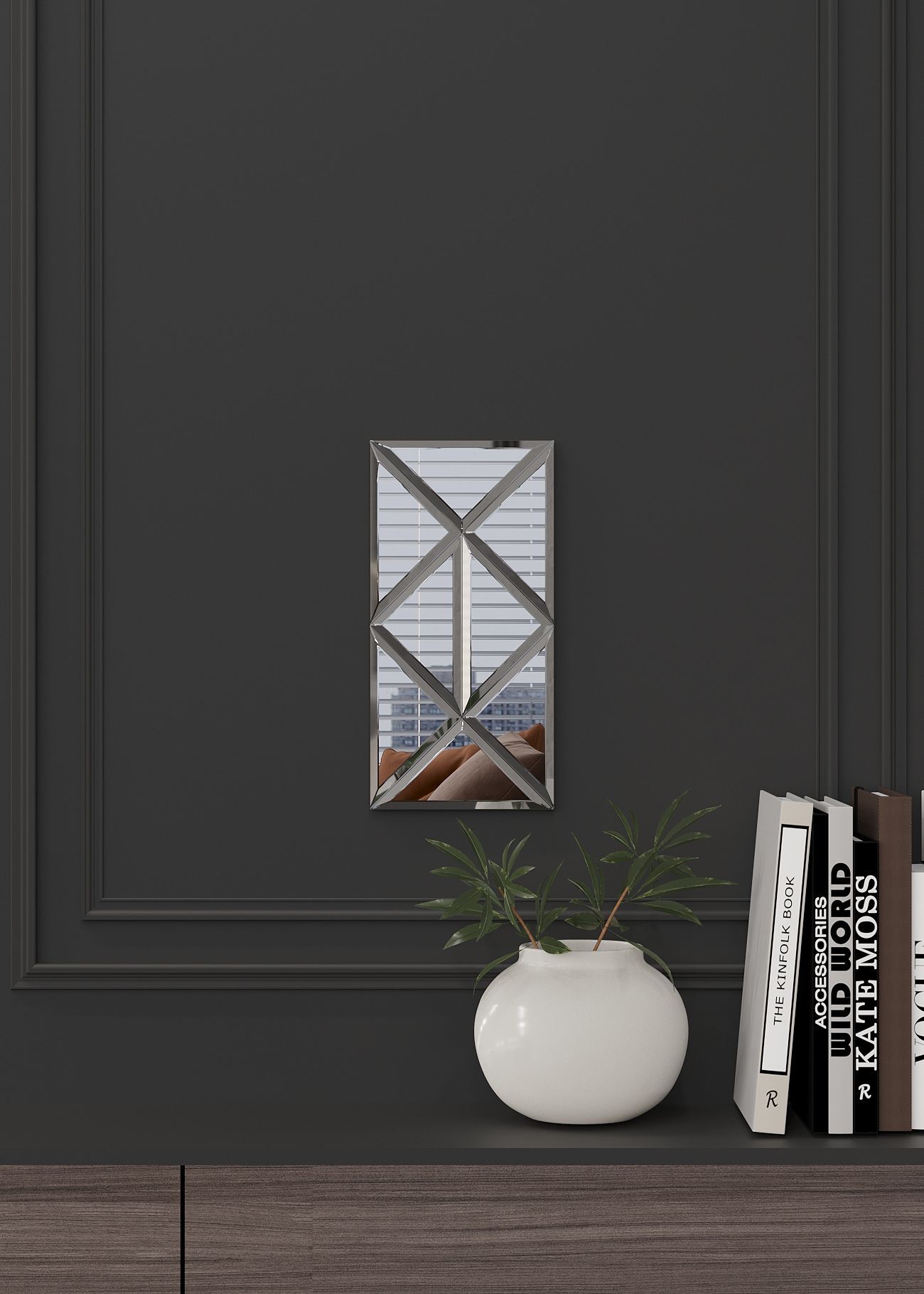 Зеркальная плитка ДСТ, панно на стену, треугольник серебро, 8 шт 15х15 см