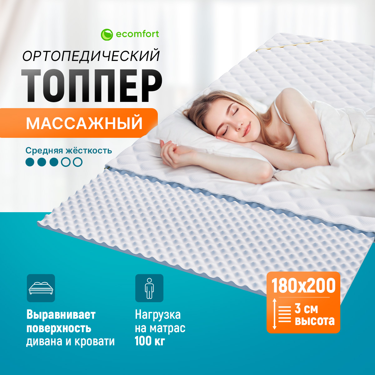 Топпер Ecomfort Фитнес 180x200х3 см