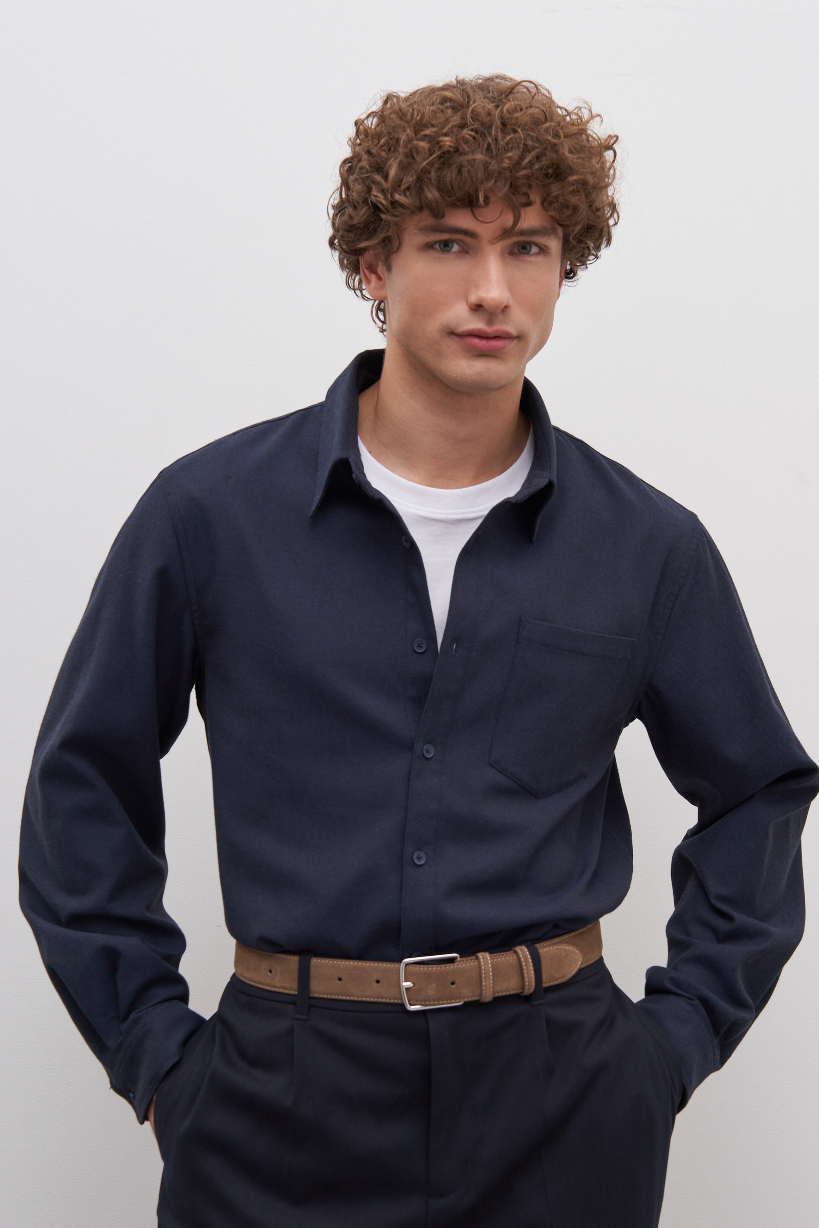 Рубашка мужская Finn Flare FAD21097 синяя M