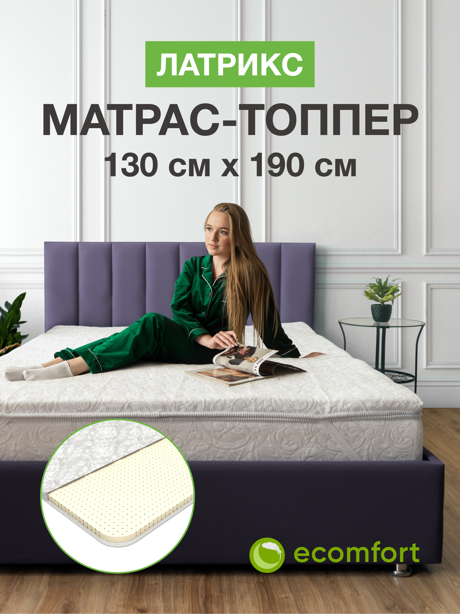 Топпер на диван Ecomfort Латрикс на резинке, 130х190 см