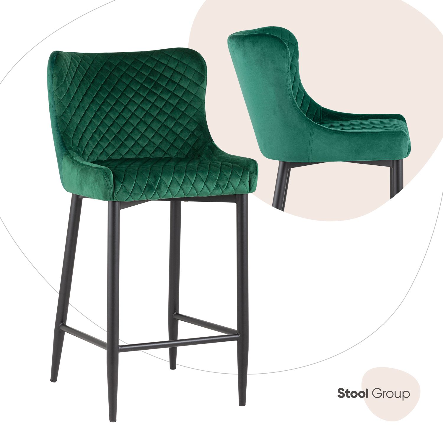 Полубарный стул Stool Group MC15CT VELVET HLR-56, черный/изумрудный