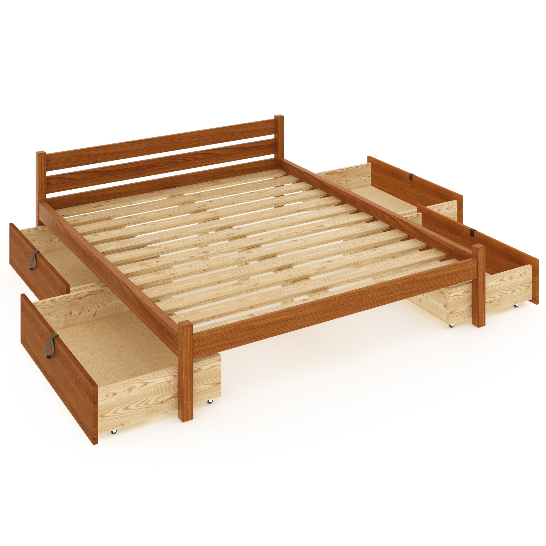 Кровать Solarius Классика с реечным основанием 200х150 с 4 выкатными ящиками, ольха