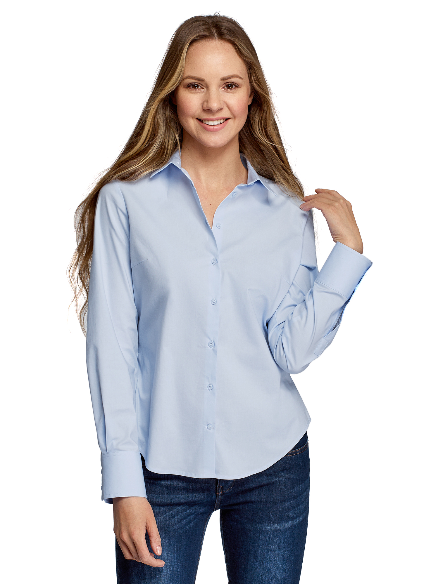 Рубашка женская oodji 13K03001-1B синяя 38 EU