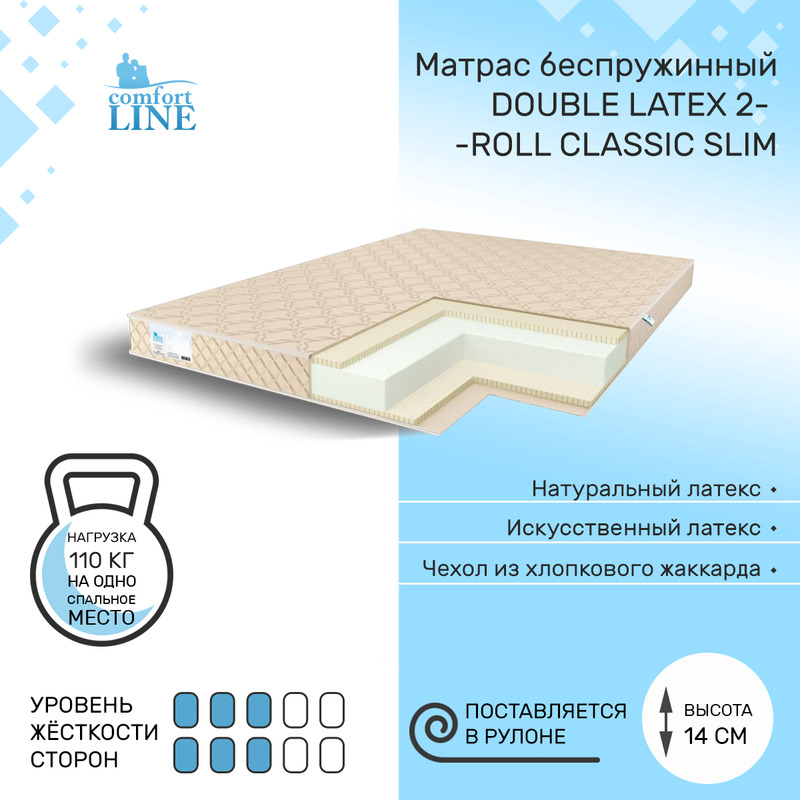 Матрас беспружинный Comfort Line Double latex 2 Roll Classic Slim 95х180, высота 14 см