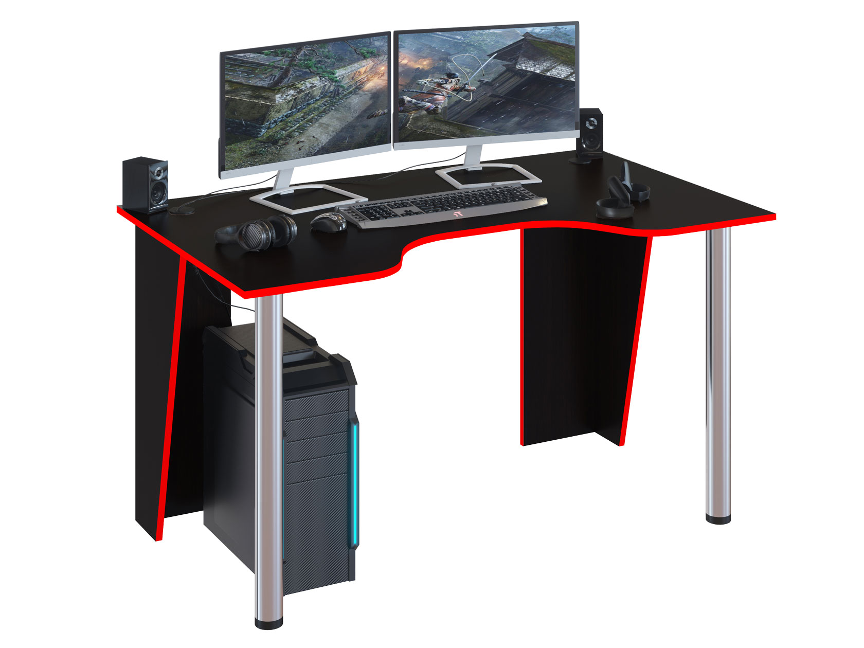 Компьютерный стол КСТ-18 Черный с красной кромкой