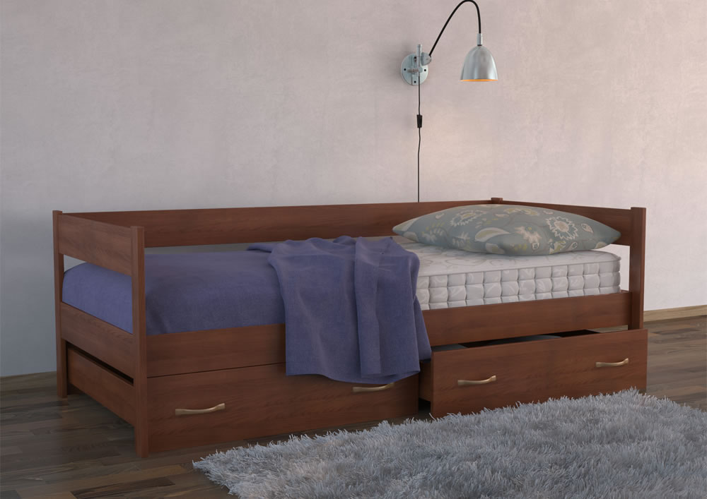 Кровать Дримлайн с выкатными ящиками ясень-старая вишня 80х190