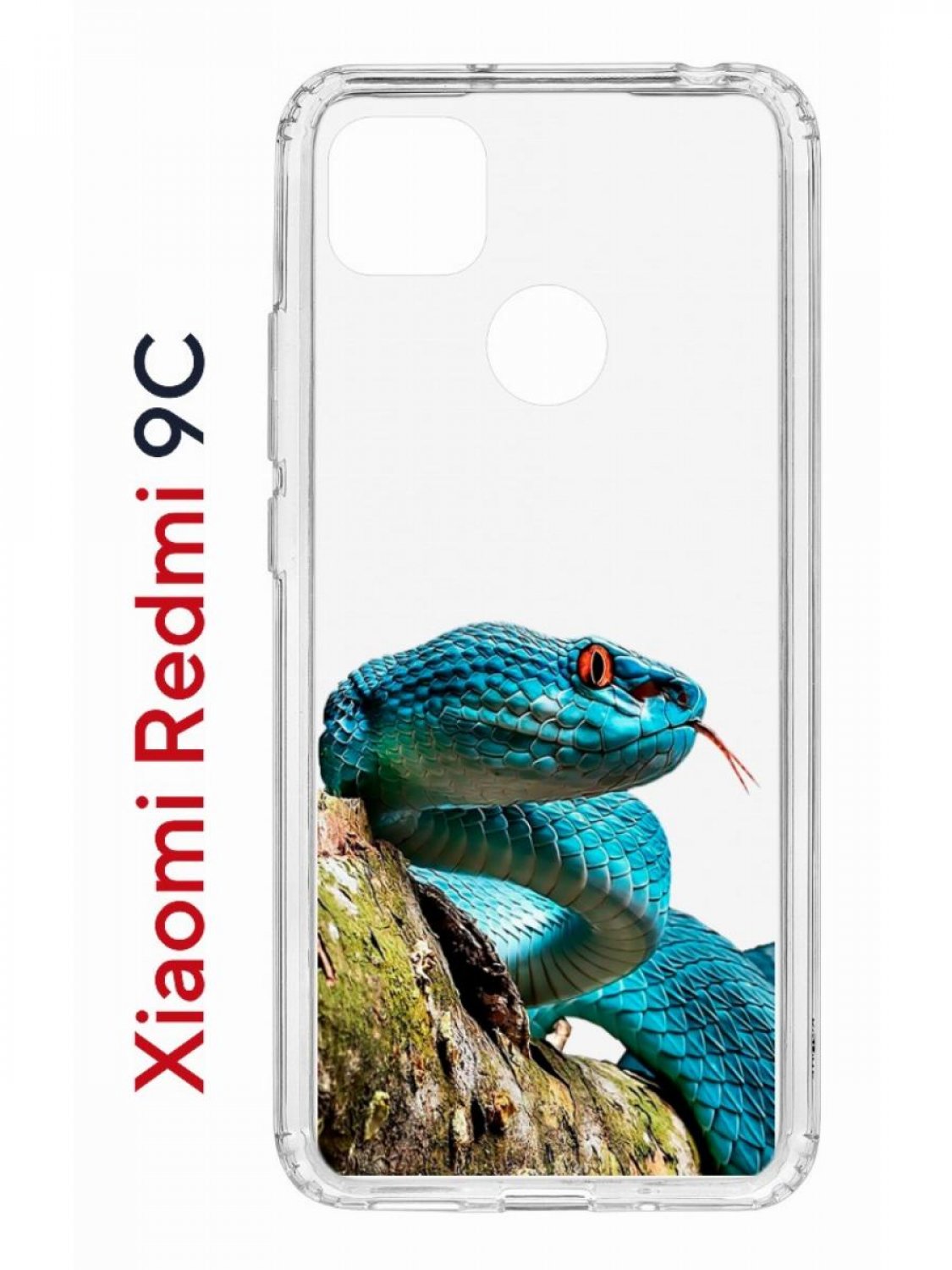 Чехол на Redmi 9C с принтом Kruche Print Змея,противоударный бампер с защитой камеры