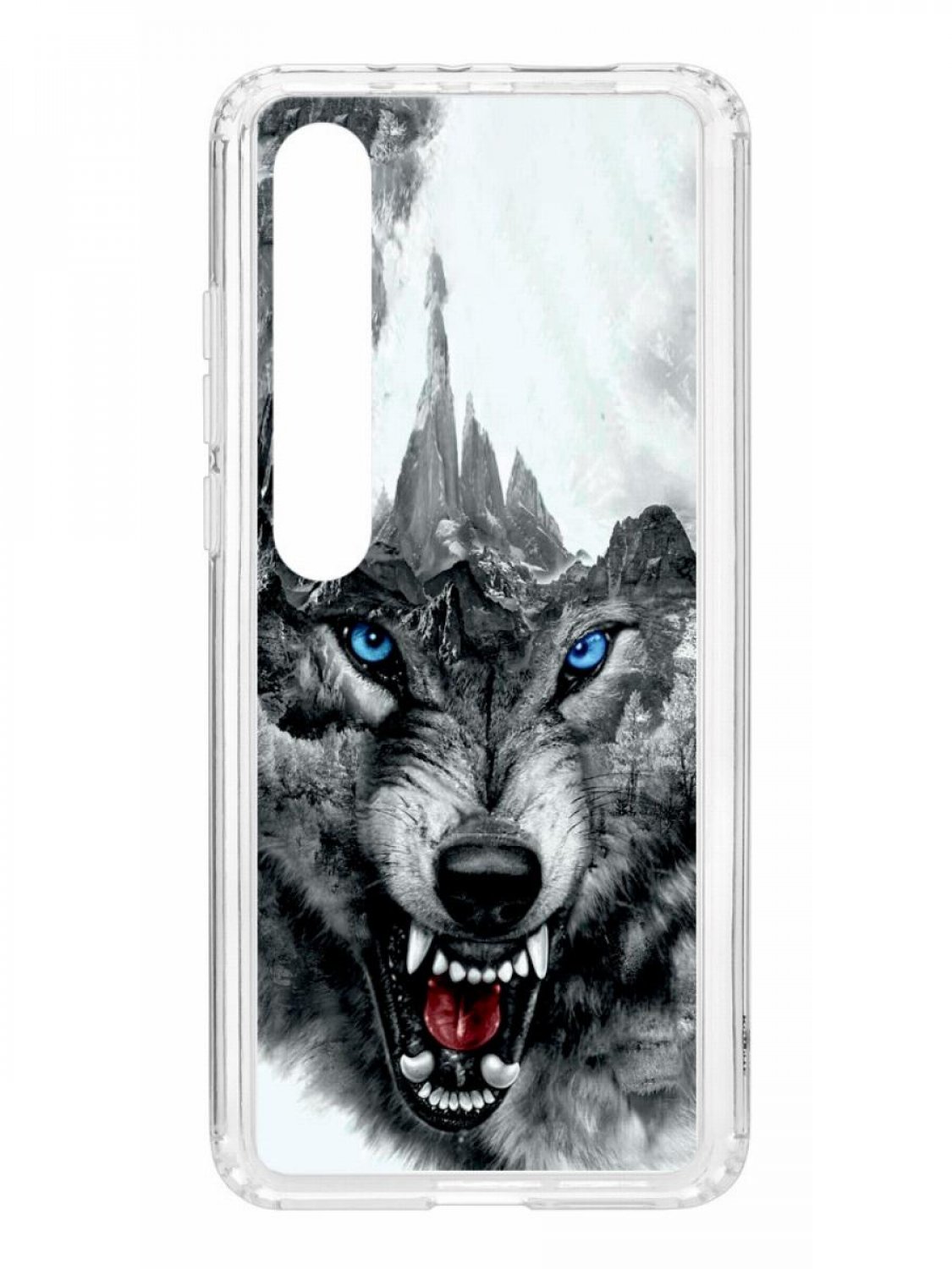 Противоударный чехол для Xiaomi Mi 10 Kruche Print Волк прозрачный с рисунком