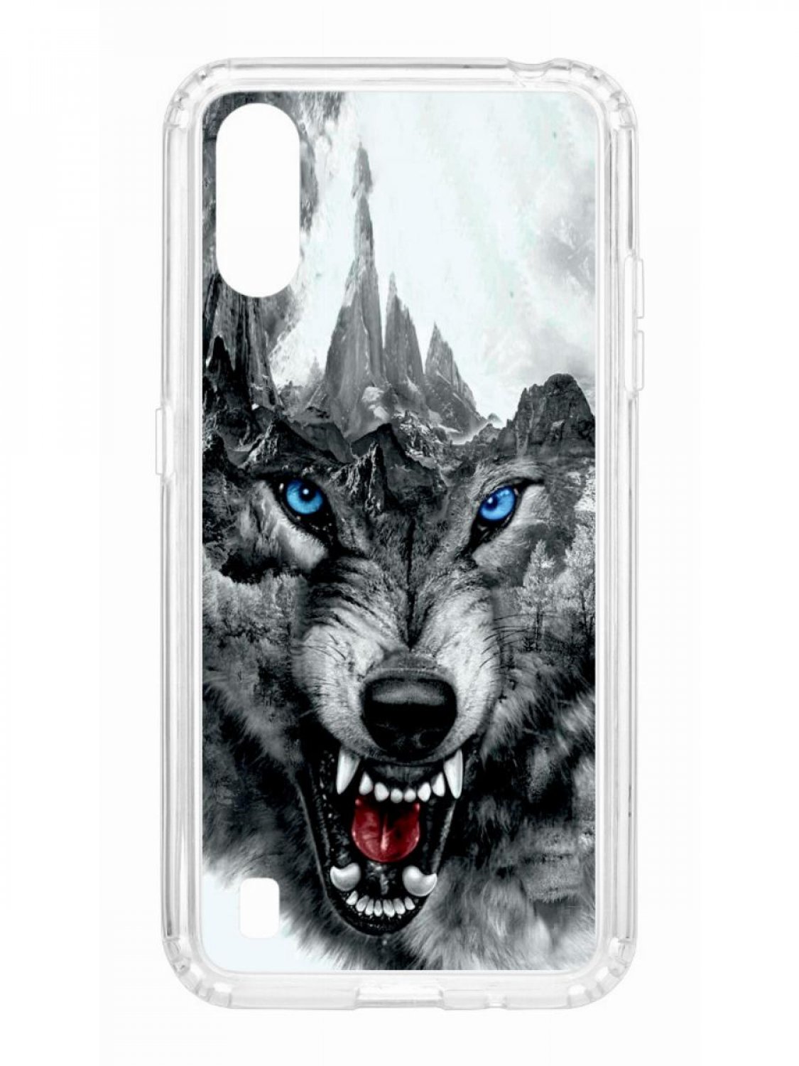 Противоударный чехол для Samsung Galaxy A01/A015 Kruche Print Волк прозрачный с рисунком