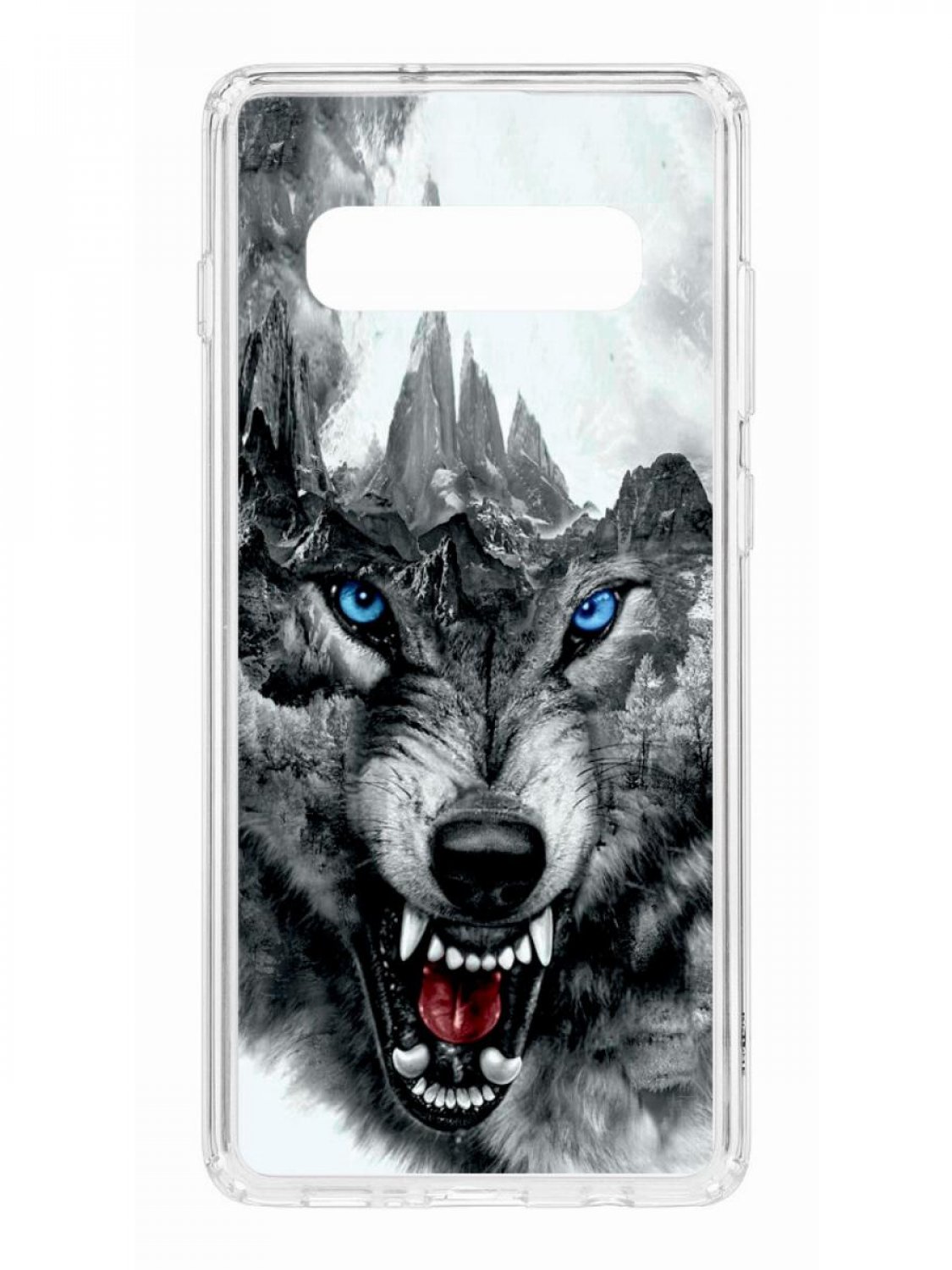 Противоударный чехол для Samsung Galaxy S10+ Kruche Print Волк прозрачный с рисунком
