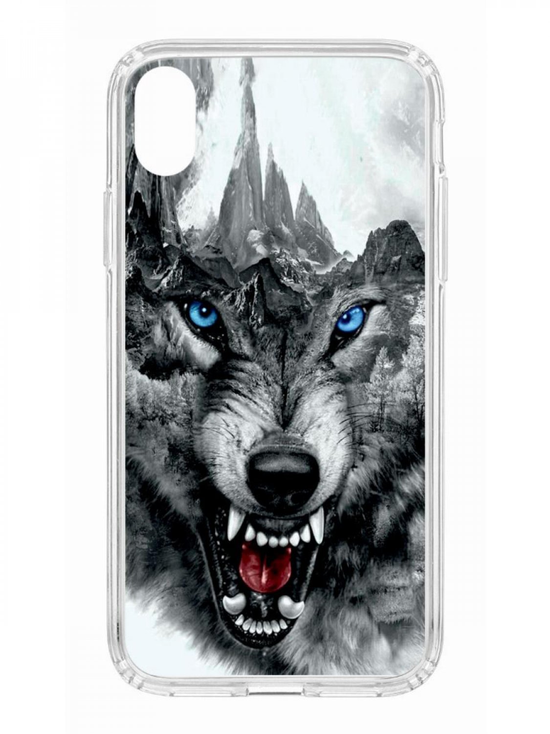 Противоударный чехол для iPhone XR Kruche Print Волк прозрачный с рисунком