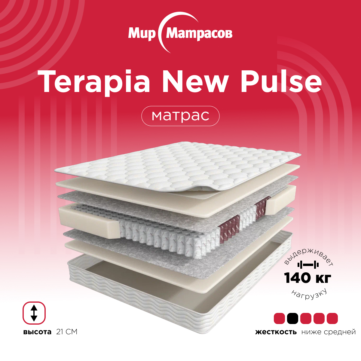 Матрас Мир Матрасов Terapia New Pulse, зональный пружинный блок, 80х200 см