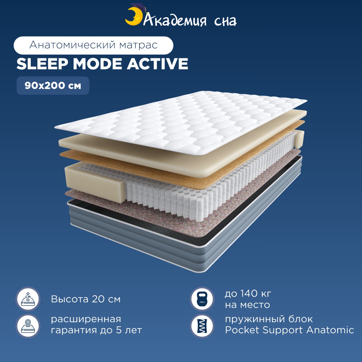 Матрас Академия сна Sleep Mode ACTIVE 90x200