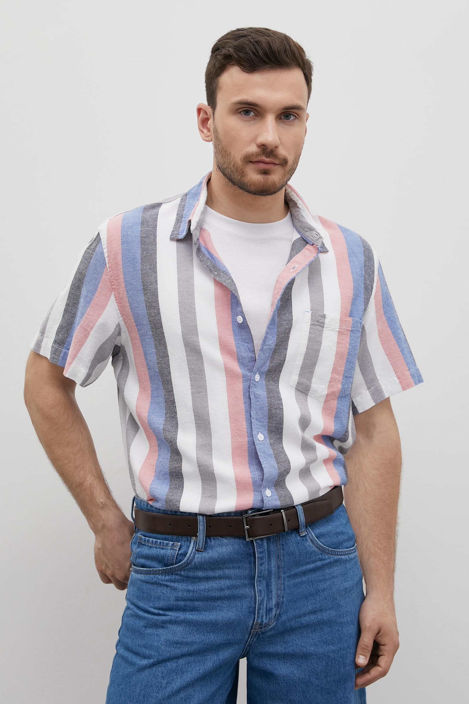 Рубашка мужская Finn Flare FSD21071 синяя XL