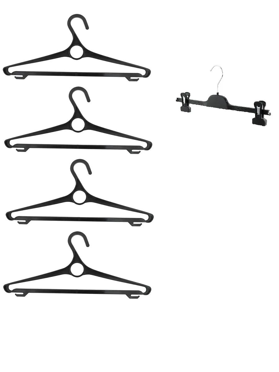 Набор вешалок Valexa ВВ-2 для верхней одежды, черная, 4шт + PV-36 брючная, черная, 1шт