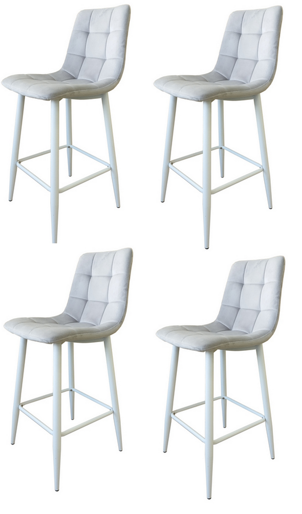 Комплект стульев полубарных Терминал BARNY велюр светло-серый, опоры белые 4 шт.