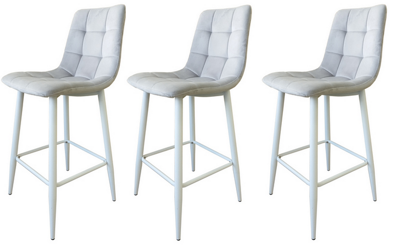 Комплект стульев полубарных Терминал BARNY велюр светло-серый, опоры белые, 3 шт.