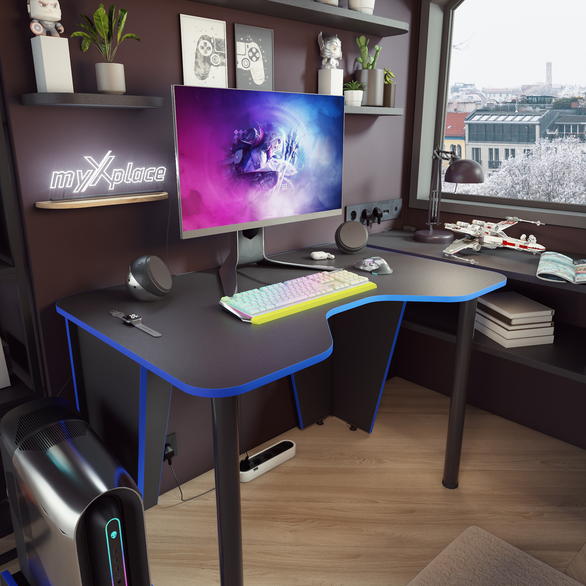 Игровой компьютерный стол myXplace 110, Черно-синий