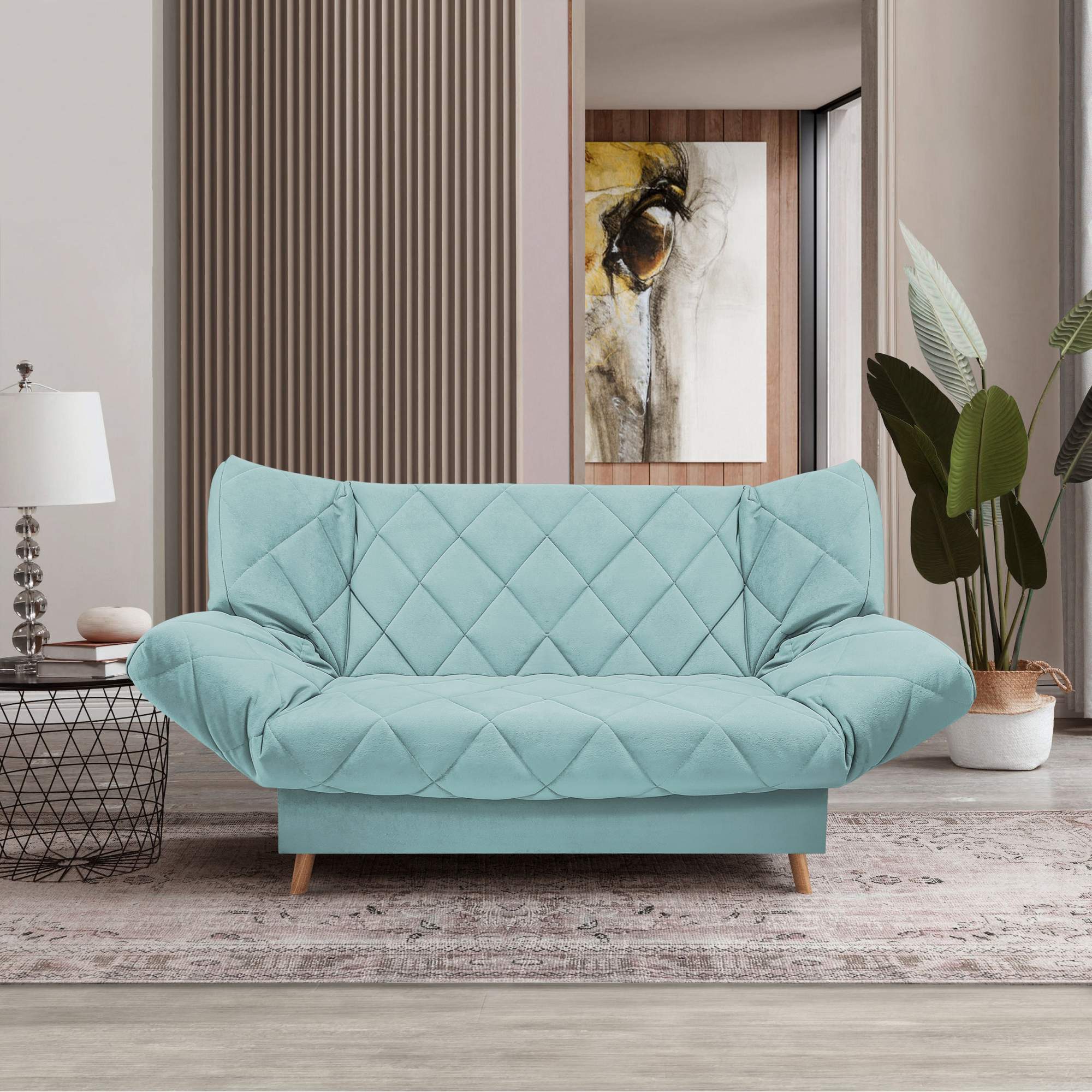 Прямой диван-кровать Фабрика мебели Олимп Гермес с ящиком 205х90х105 см Бирюзовый