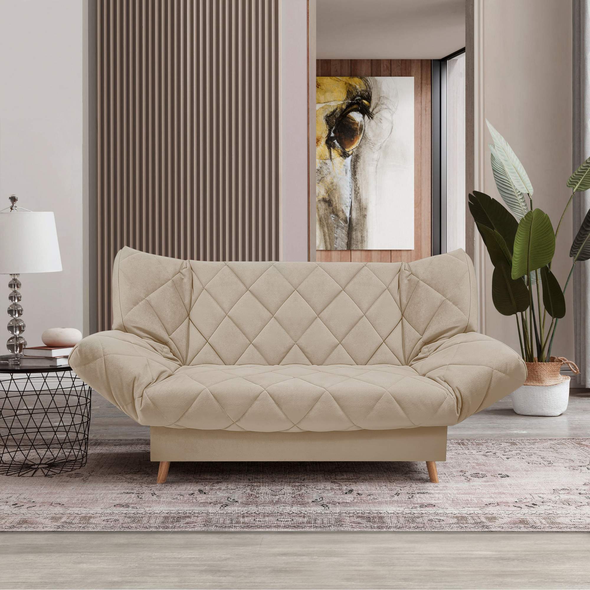 Прямой диван-кровать фабрика мебели Олимп Гермес с ящиком 205х90х105 см Бежевый