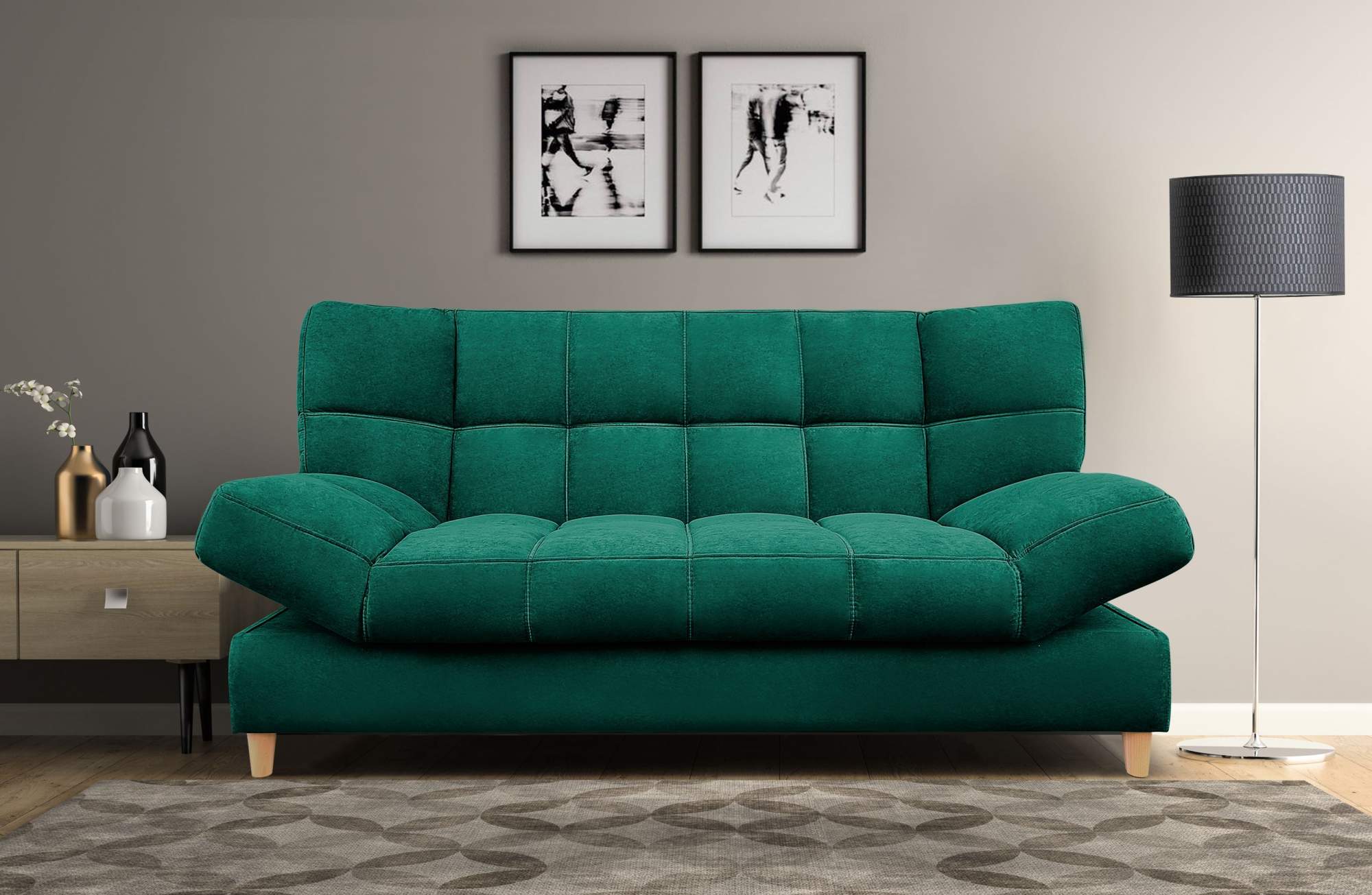 Прямой диван-кровать фабрика мебели Олимп Саймон с ящиком 210х90х105 см Изумрудный