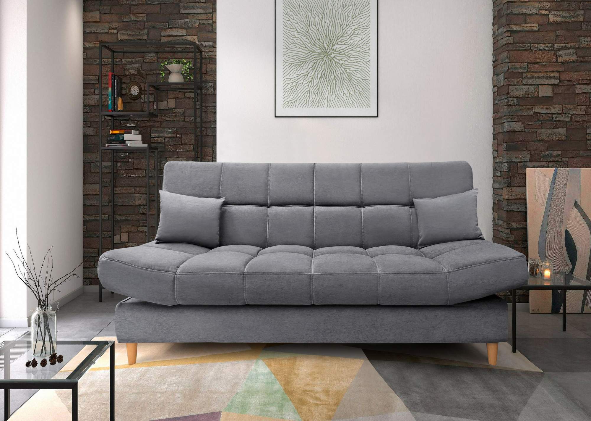 Прямой диван-кровать фабрика мебели Олимп Саймон с подушками 210х90х105 см Серый