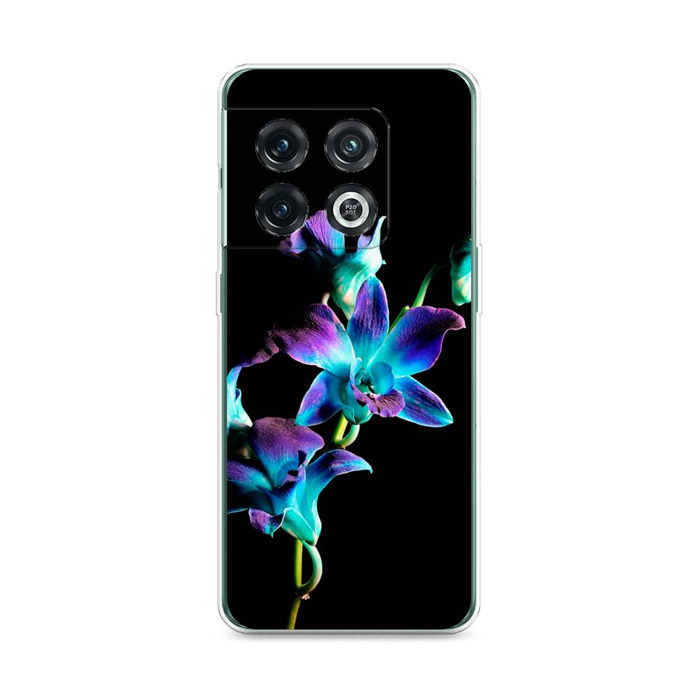 Чехол Awog на OnePlus 10 Pro / ВанПлас 10 Pro "Синий цветок на черном"