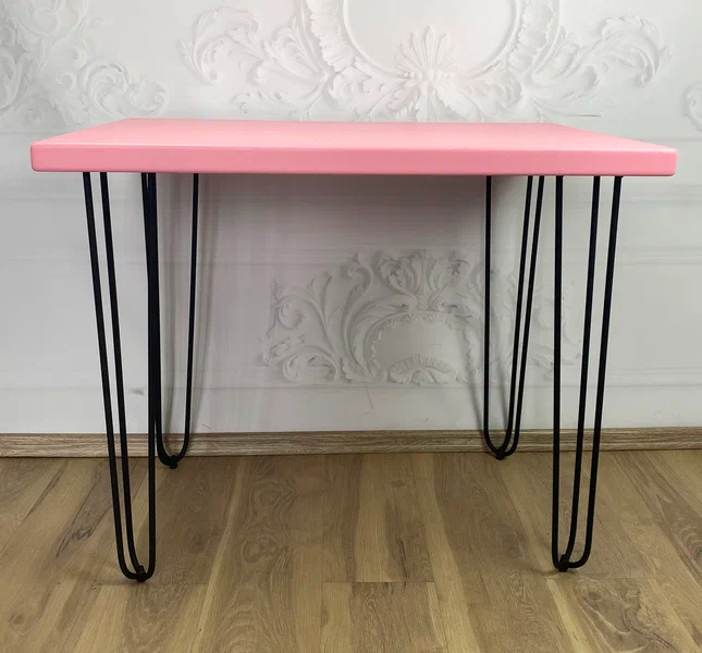 Стол кухонный Solarius Loft металл-дерево 100x70х75 розовый с черными ножками-шпильками