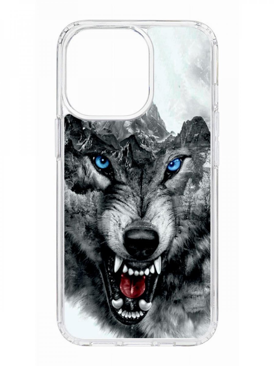 Противоударный чехол для iPhone 13 Pro Kruche Print Волк прозрачный с рисунком