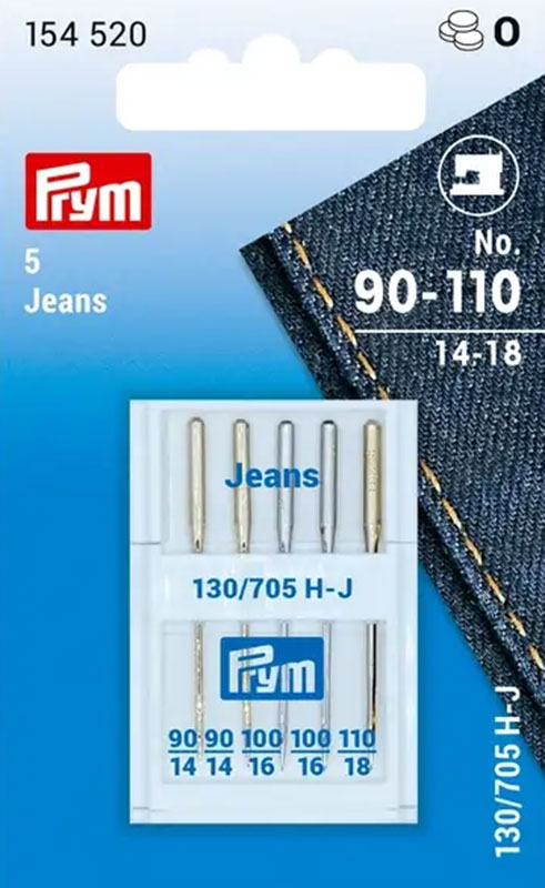 Иглы для швейных машин с плоской колбой 130/705 H-J, джинс № 90-110, сталь, Prym, 154520