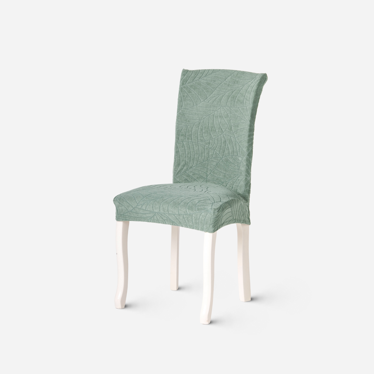Чехол на стул со спинкой LuxAlto 10453, ткань Leaves, Серо-Зеленый, 1 шт