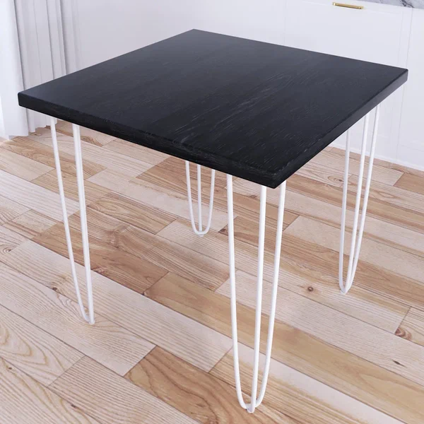 Стол кухонный Solarius Loft металл-дерево 60x60х75, цвет черного оникса с белыми ножками