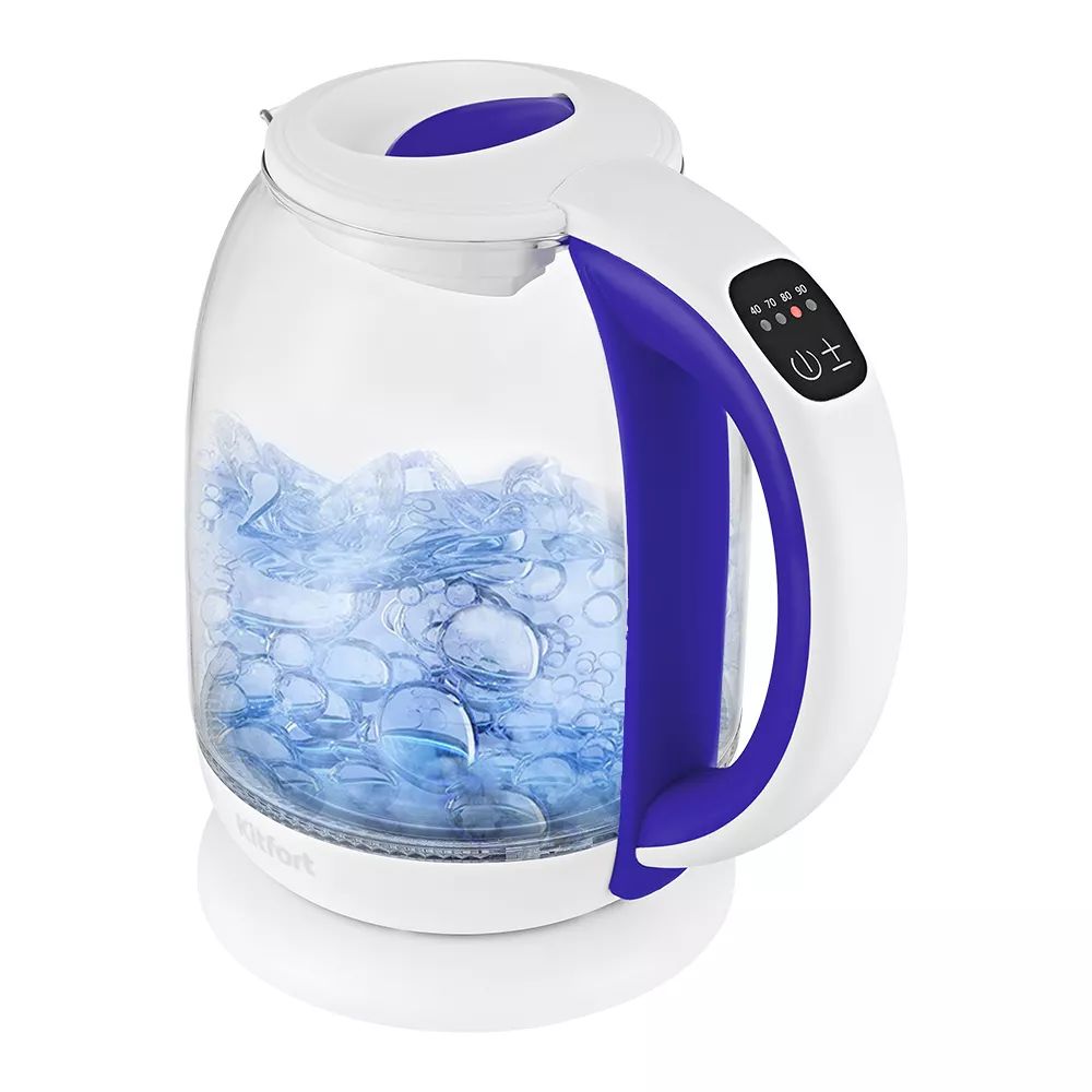Чайник электрический Kitfort KT-6140-1 1.7 л белый, прозрачный, фиолетовый