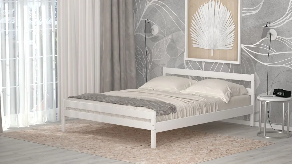 Кровать двуспальная Alatoys КВ1600 из массива березы 160х200 см, белая