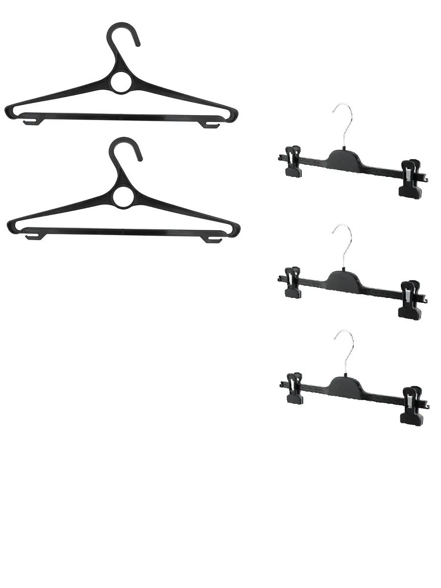 Набор вешалок Valexa ВВ-2 для верхней одежды, черная, 2шт + PV-36 брючная, черная, 3шт