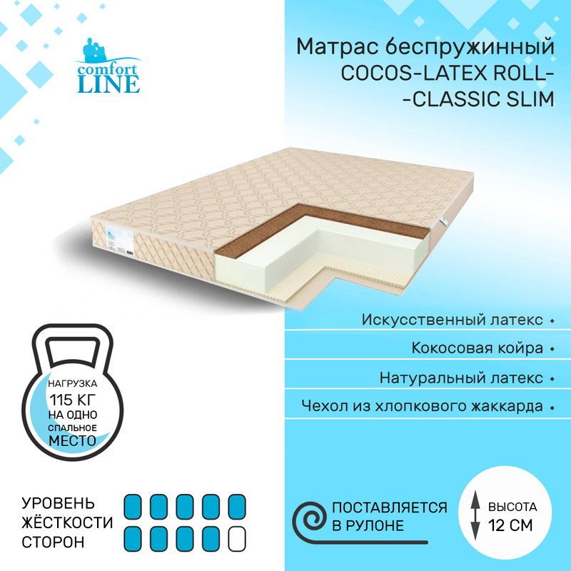 Матрас беспружинный Comfort Line Cocos-Latex Roll Classic Slim 80х190, высота 12 см