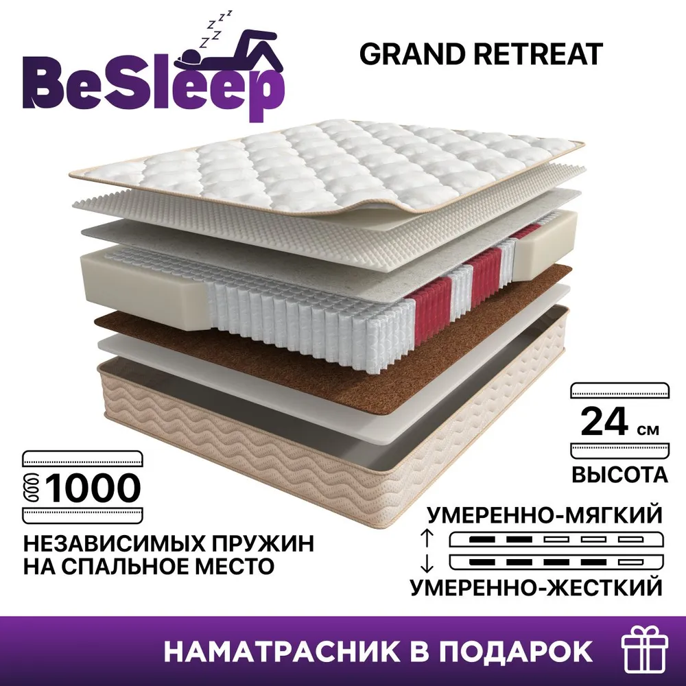 Матрас BeSleep Grand Retreat, Независимые пружины, 180х195 см