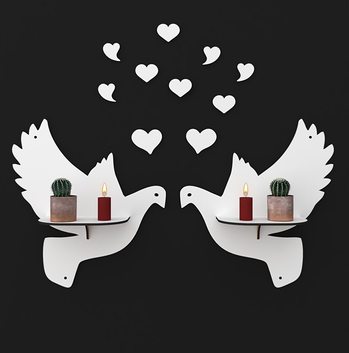 Маленькая декоративная настенная полочка для мелочей "Любовь и голуби", набор 2 шт, панно